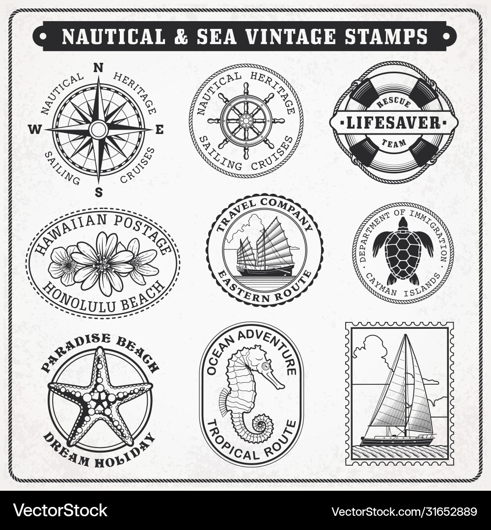 Sea journey vintage stamps 2 Royalty Free Vector Image