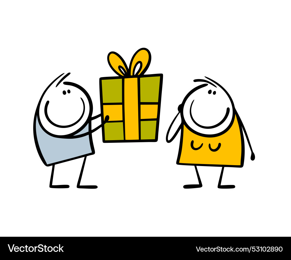 Cute guy gives girl unexpected gift huge box Vector Image