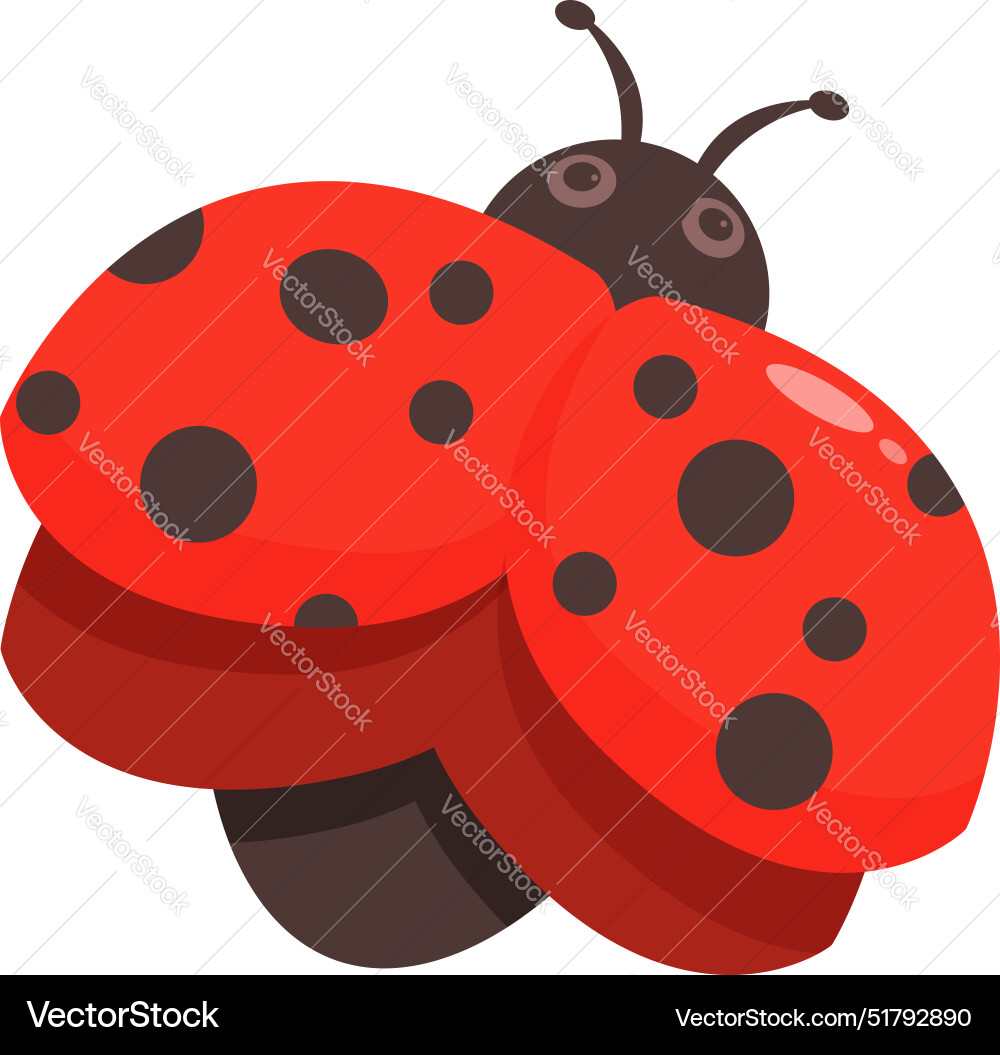 Cute red ladybug opening its shell on white Vector Image