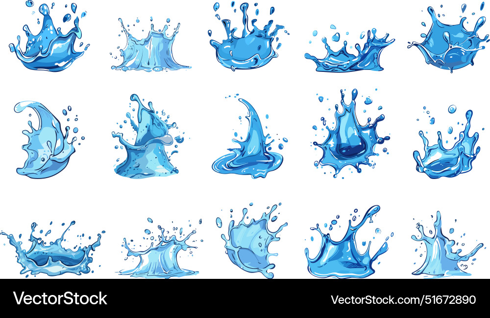 Falling water drops set liquid splashes blue Vector Image