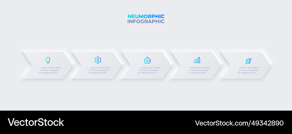 Neumorphic arrows infographic with 5 Royalty Free Vector