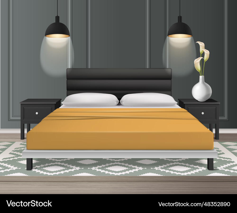 Realistic bedroom interior Royalty Free Vector Image