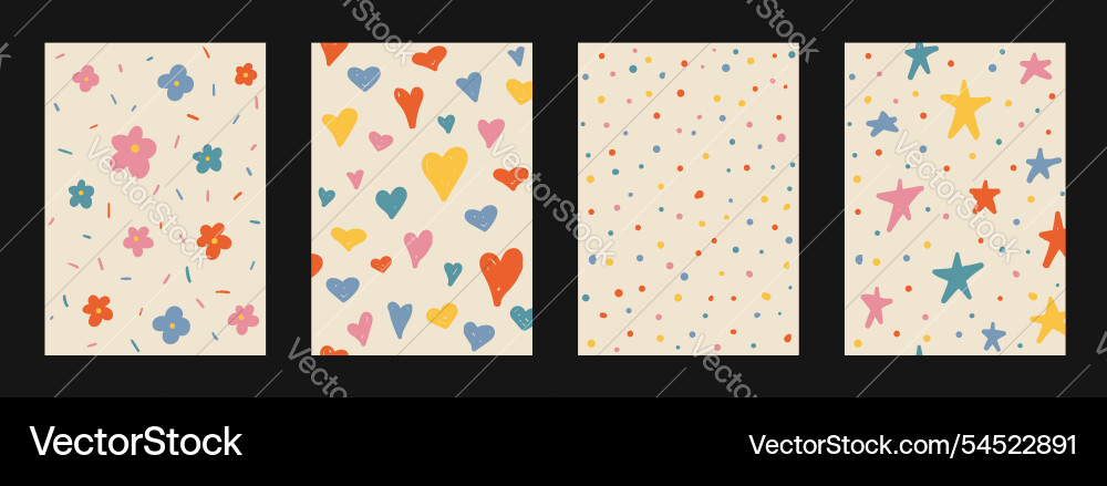 Abstract hand drawn y2k naive patterns set Vector Image