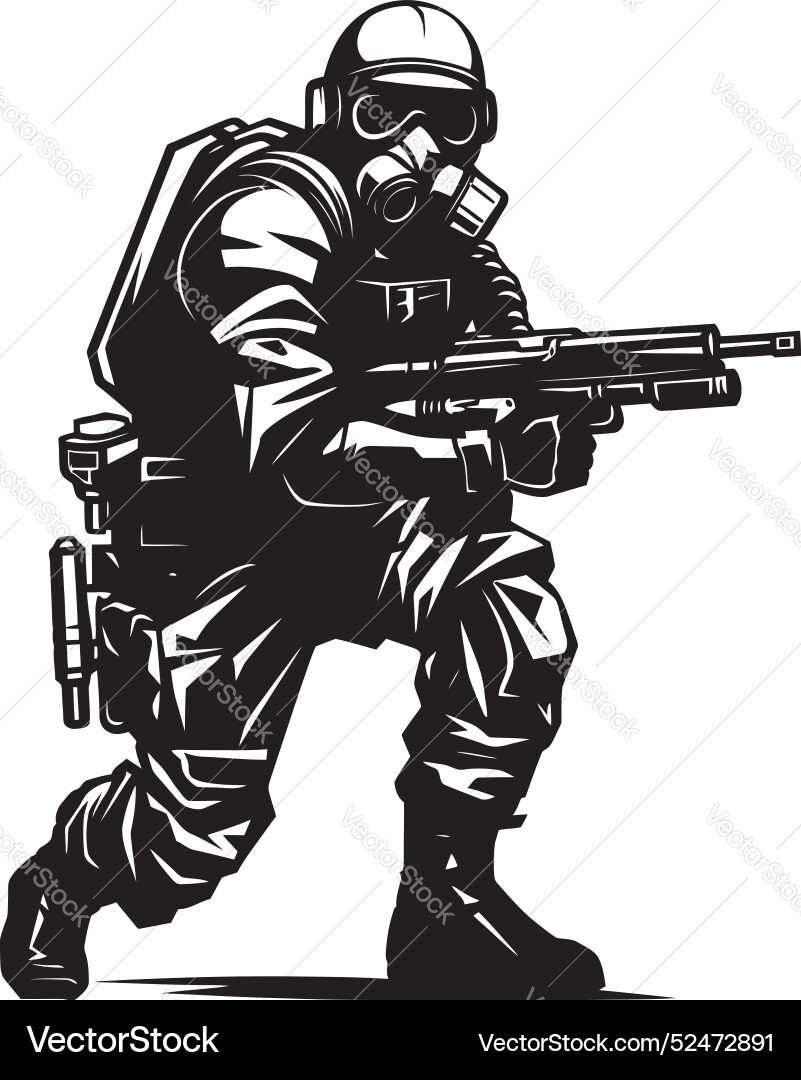 Commando guardian elegant soldier with gun logo Vector Image