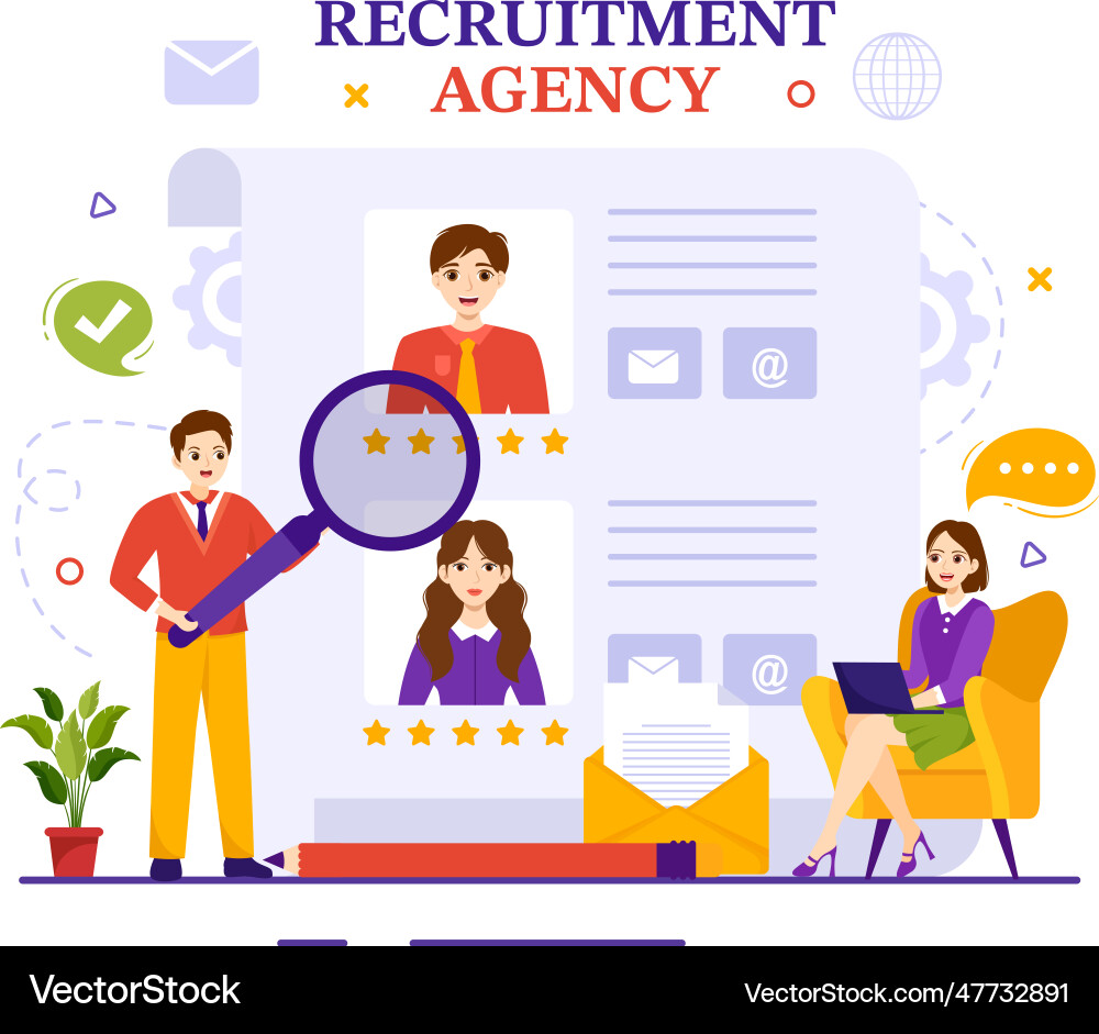 Recruitment agency with managers searching Vector Image