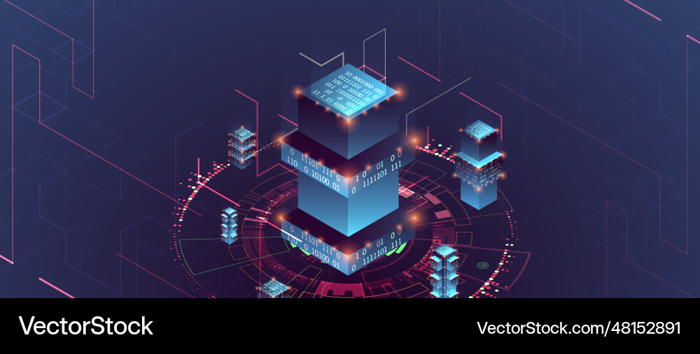 Smart city isometric big data concept database Vector Image
