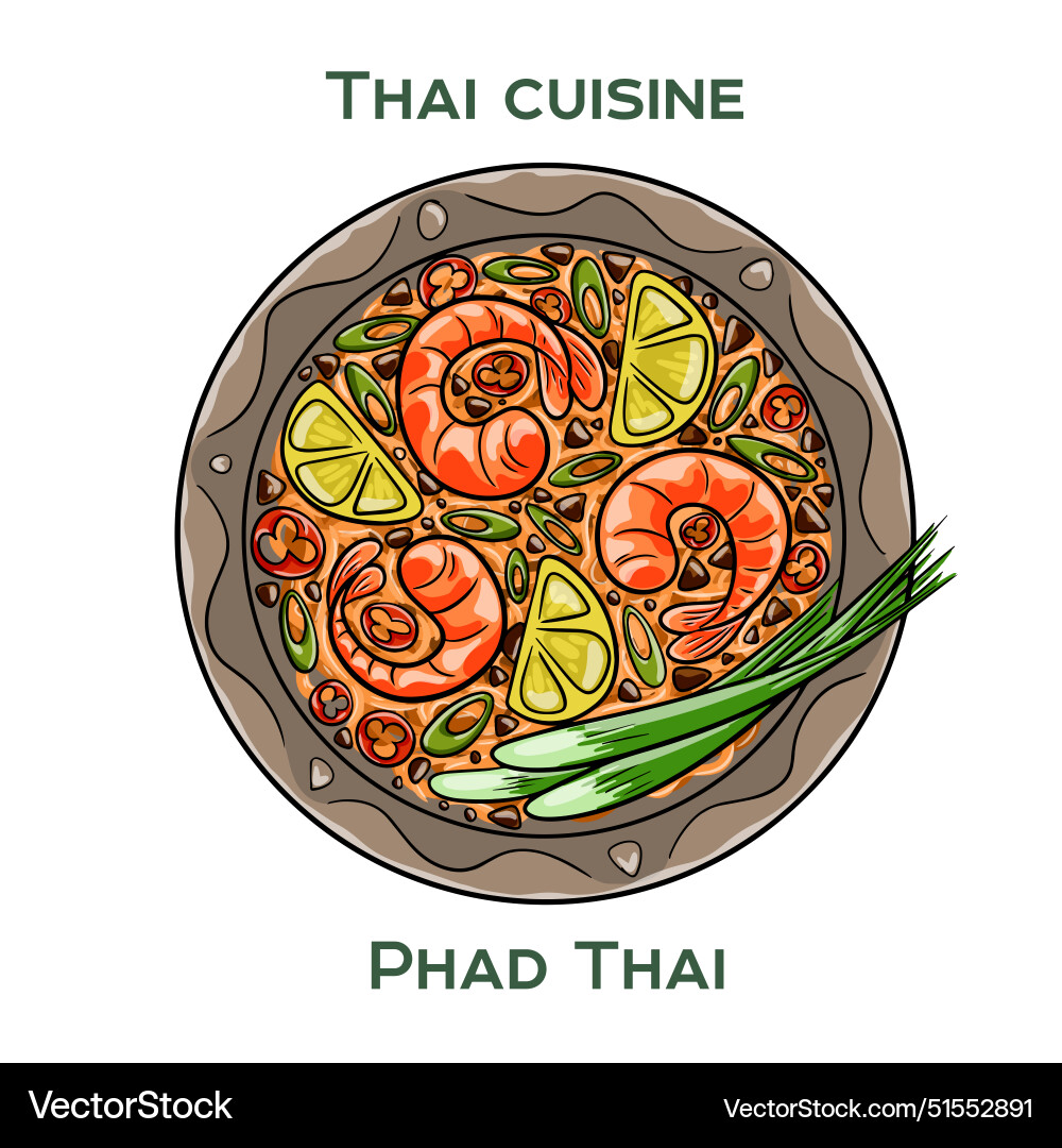 Traditional thai food phad on white Royalty Free Vector