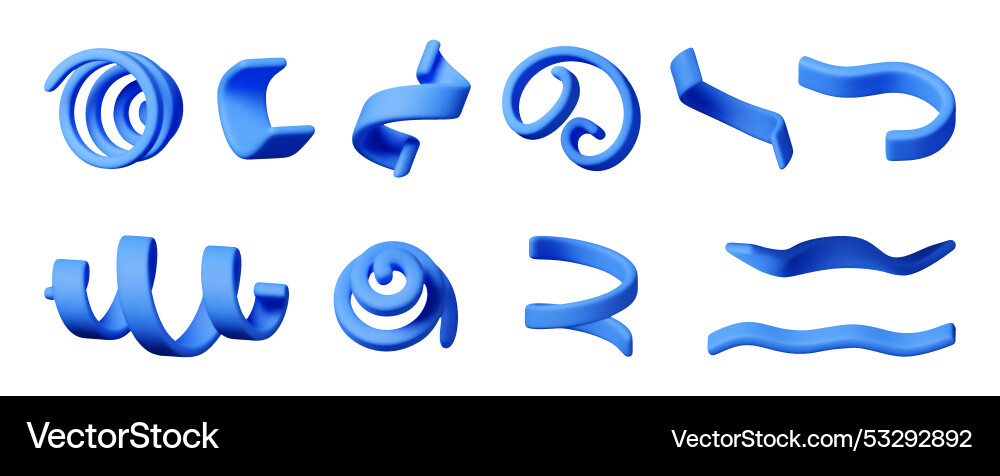 3d set of spiral confetti isolated on white Vector Image