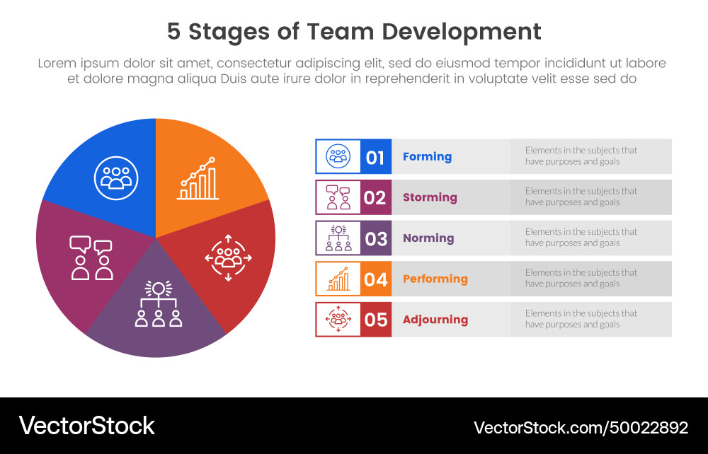 5 stages team development model framework Vector Image
