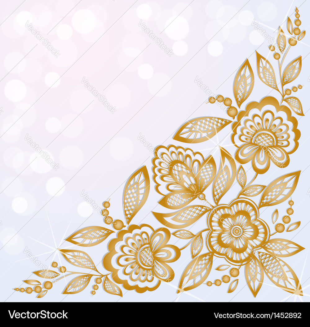 Beautiful carved corner gold flowers Royalty Free Vector