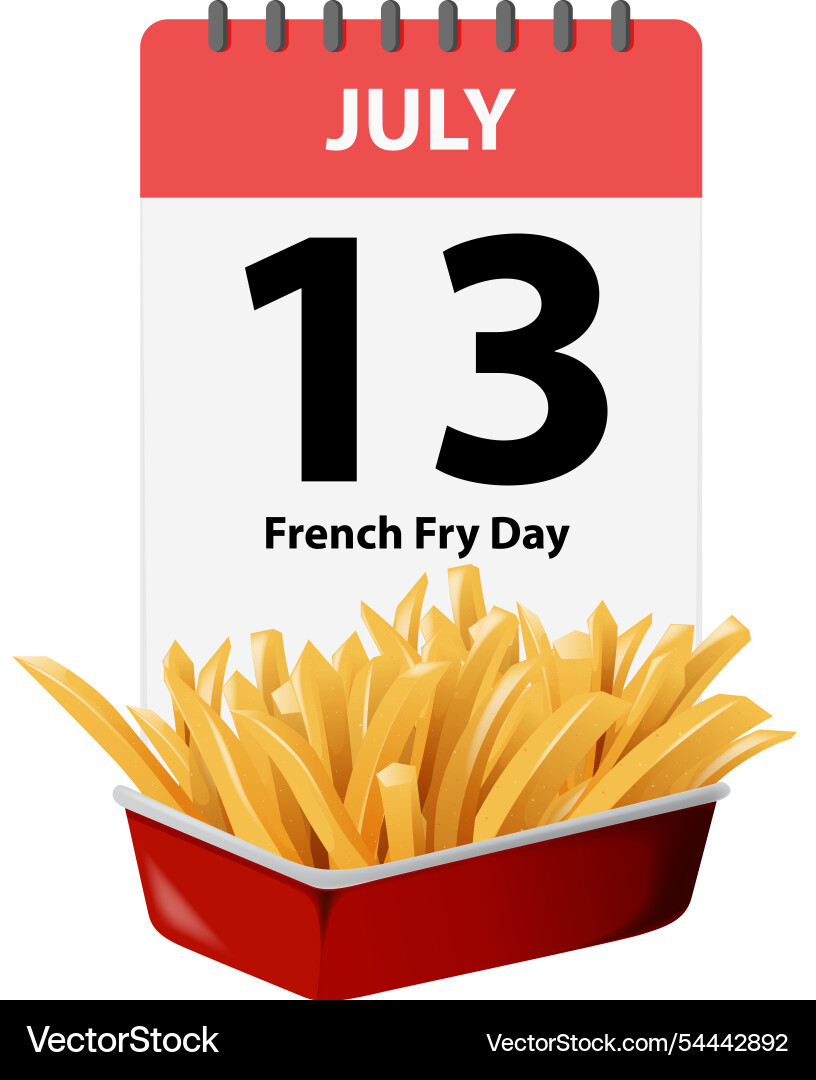 Calendar page with fries in a red container Vector Image