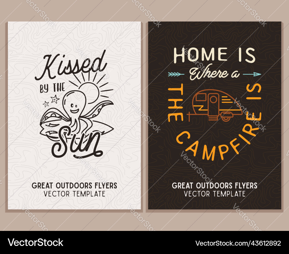 Camping flyer templates travel adventure posters Vector Image