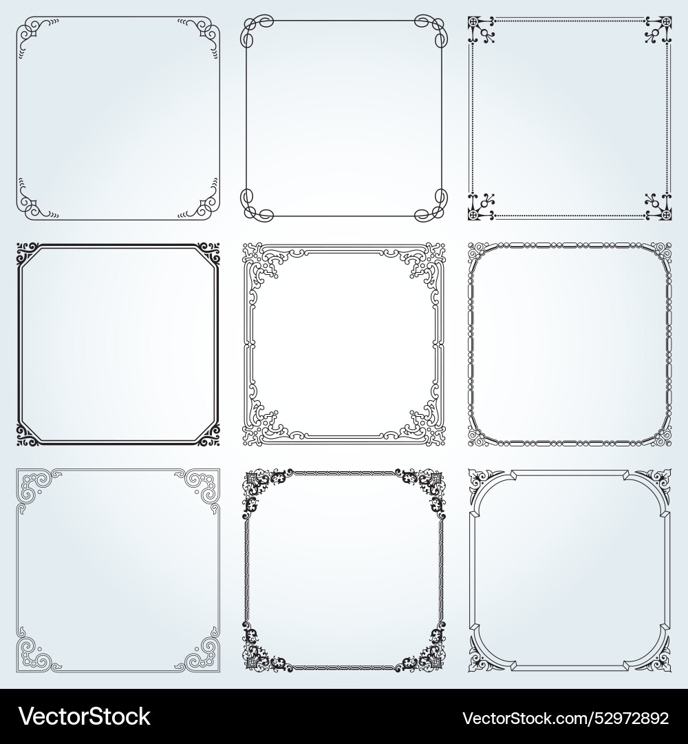 Decorative frames and borders square set Vector Image