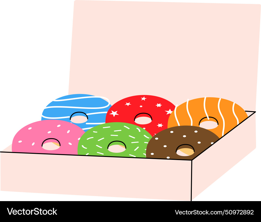Donuts in a cardboard box bakery sweet pastry Vector Image