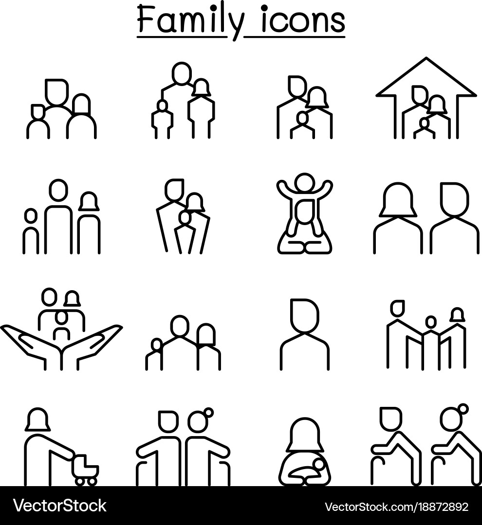 Family icon set in thin line style Royalty Free Vector Image