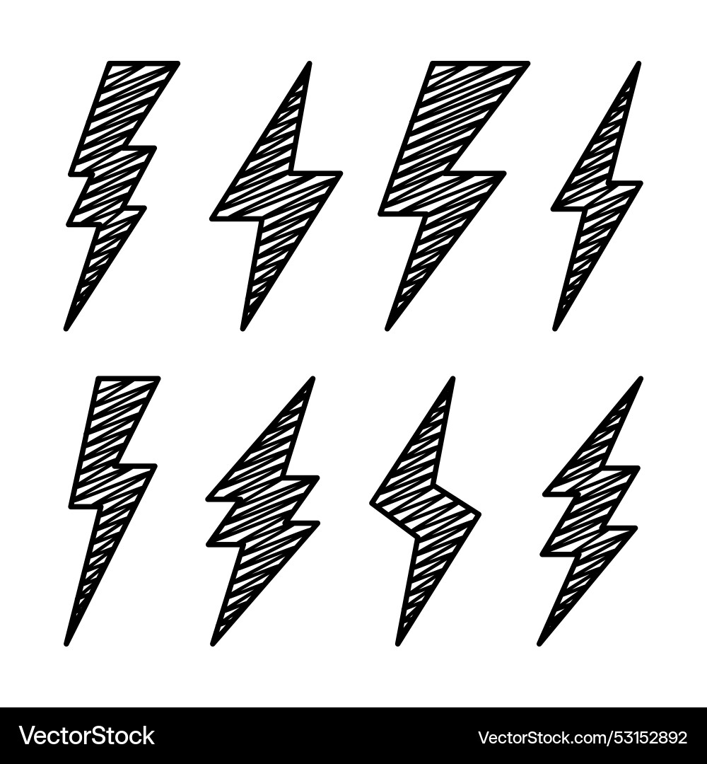 Hatched lightning bolt icons collection hand Vector Image