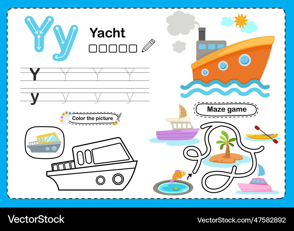 Isolated alphabet letter y-yacht Royalty Free Vector Image