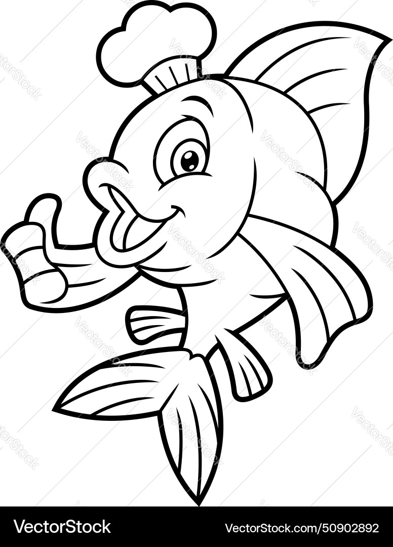 Outlined fish chef cartoon character Royalty Free Vector
