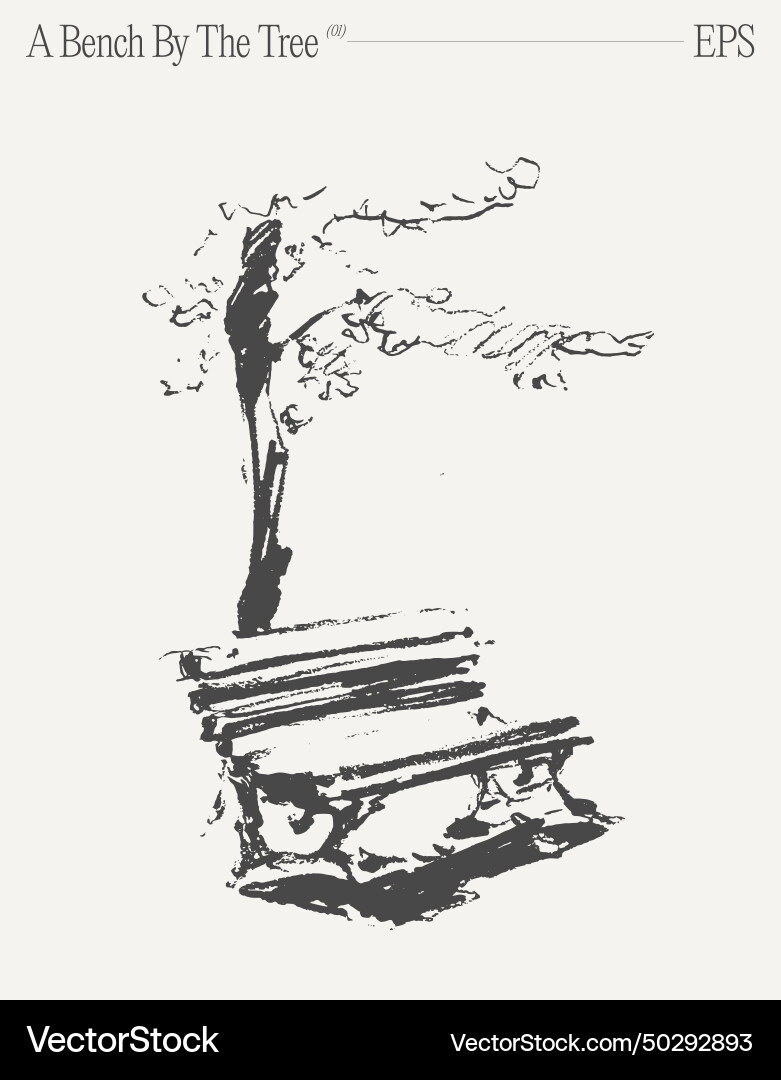 A drawing of bench under tree sketch Royalty Free Vector