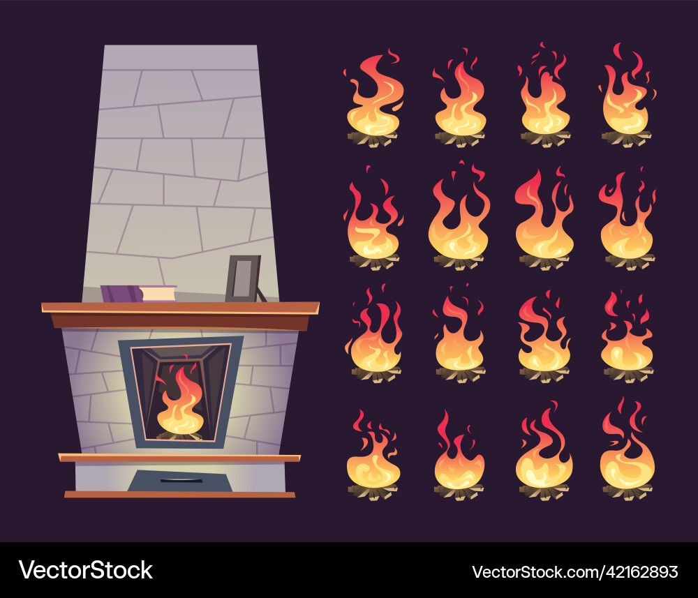 Burning Fireplace Keyframe Animation Royalty Free Vector