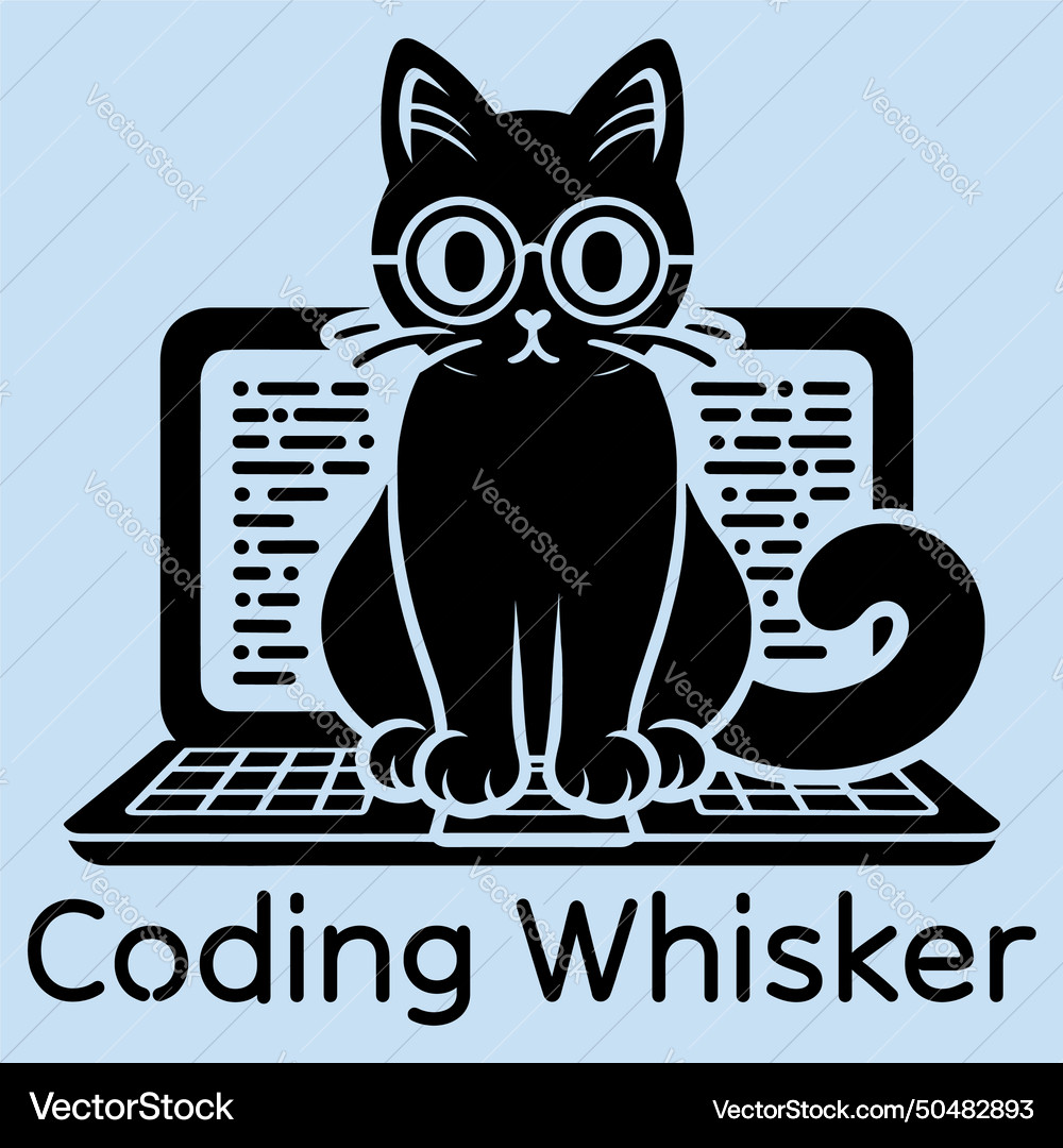 Geeky cat with glasses on laptop Royalty Free Vector Image