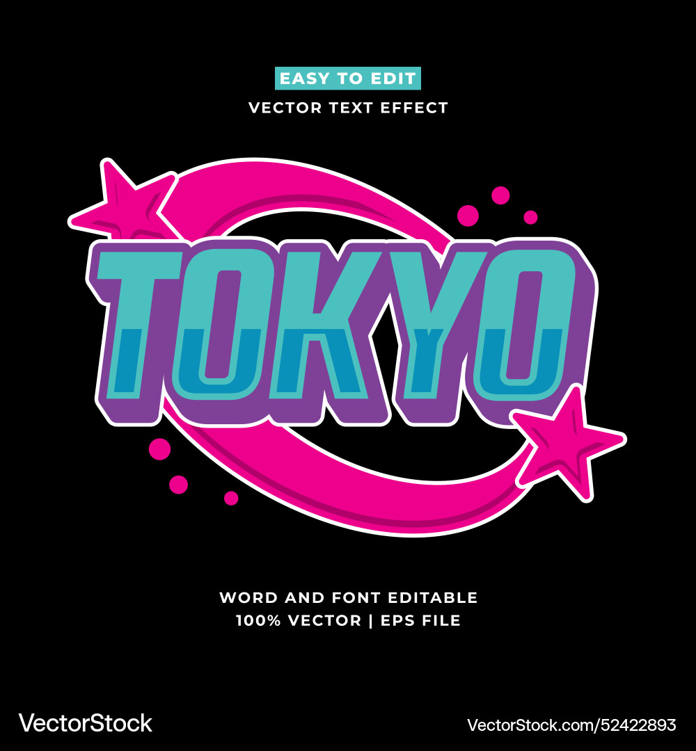 Retro tokyo japan 3d cartoon editable text effect Vector Image