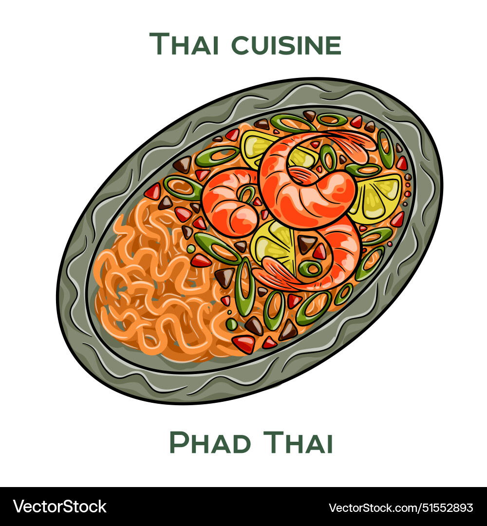 Traditional thai food phad on white Royalty Free Vector