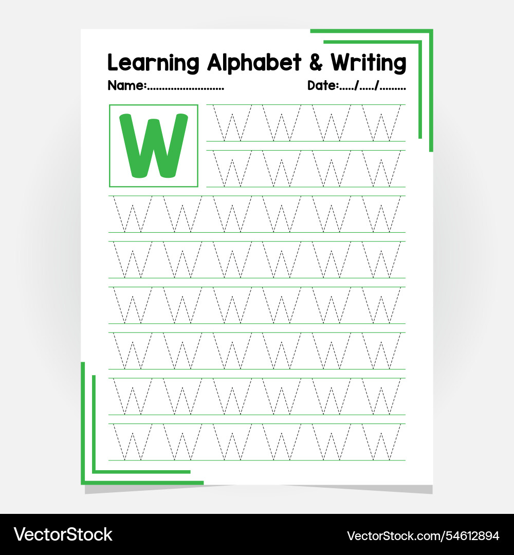 Abc alphabet tracing practice letter w worksheet Vector Image