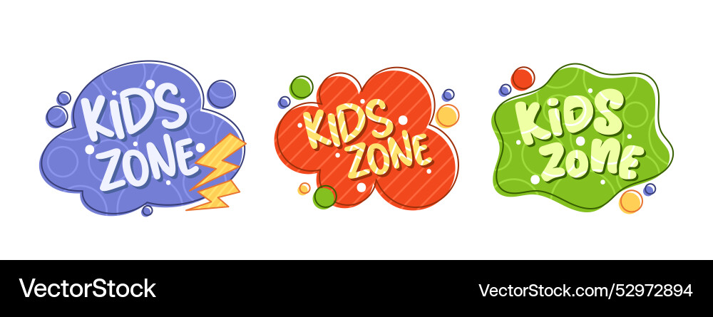 Colorful cartoon kid zone logos featuring Vector Image
