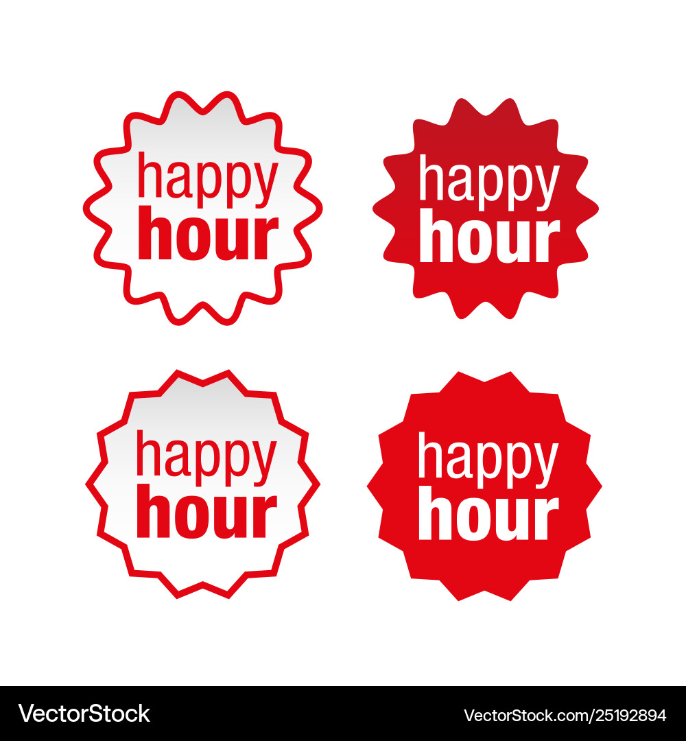 Happy hour sign label red Royalty Free Vector Image