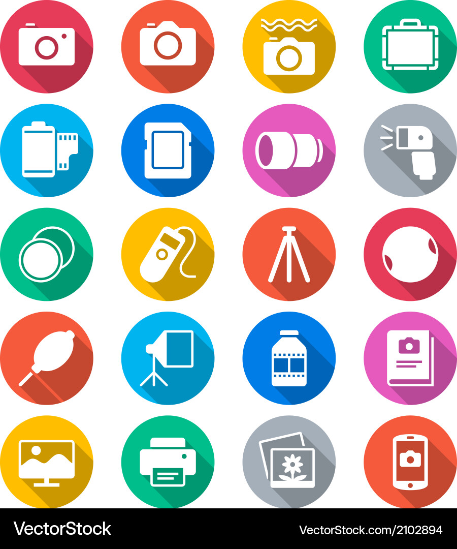 Photography flat color icons Royalty Free Vector Image