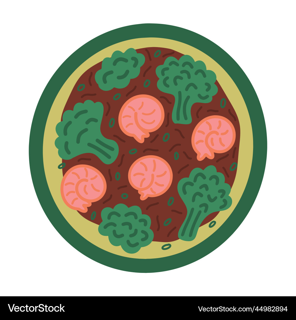 Shrimp and broccoli with brown sauce - chinese Vector Image