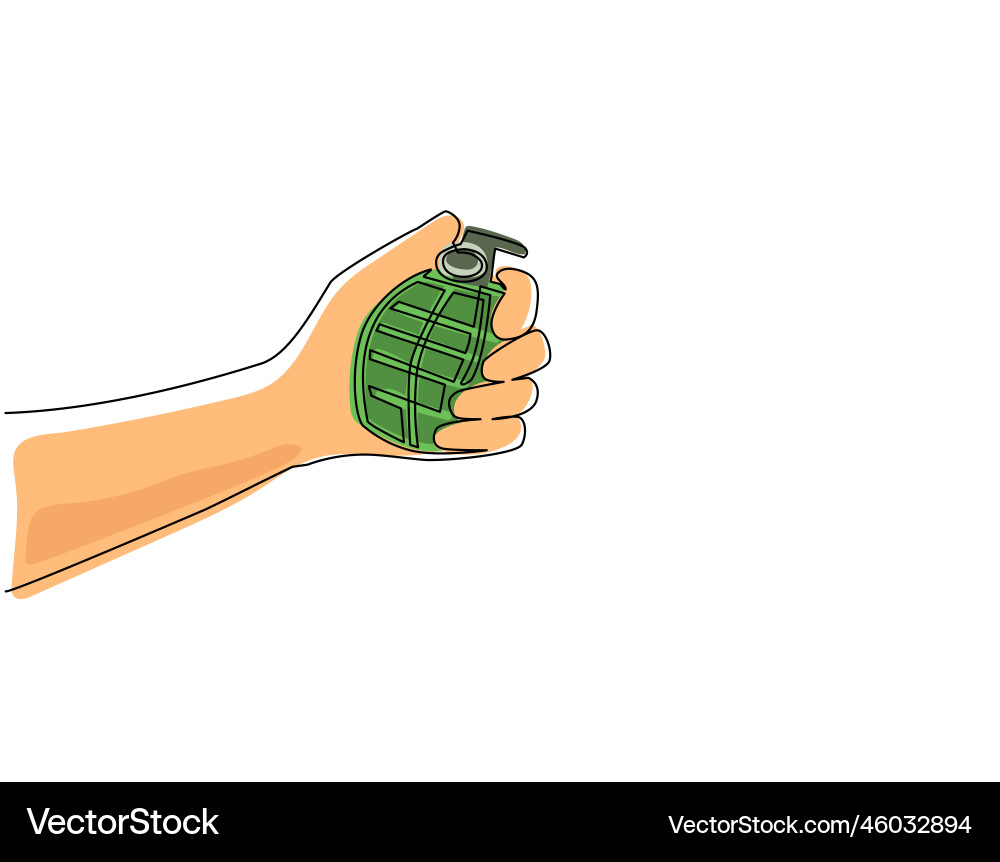 Single one line drawing hand holding grenade army Vector Image