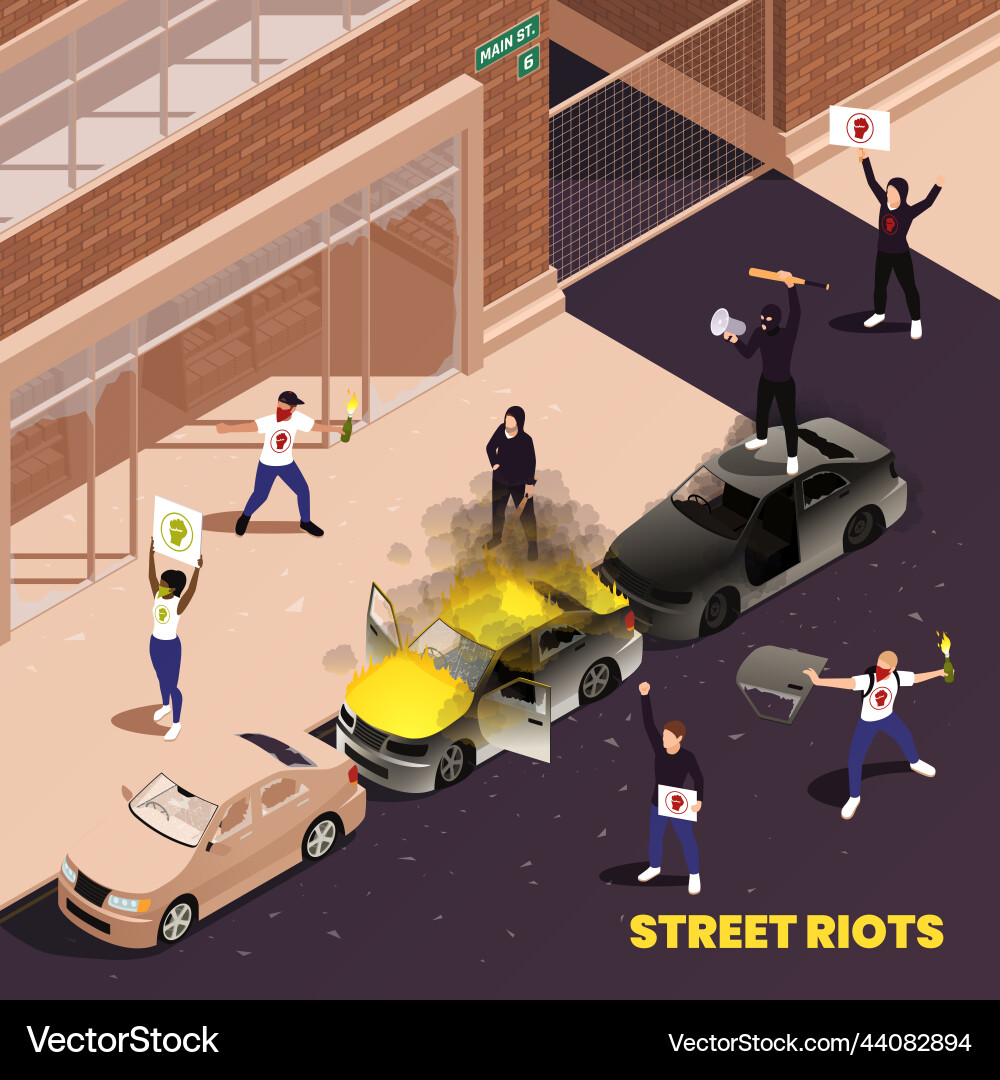 Street violence isometric background Royalty Free Vector