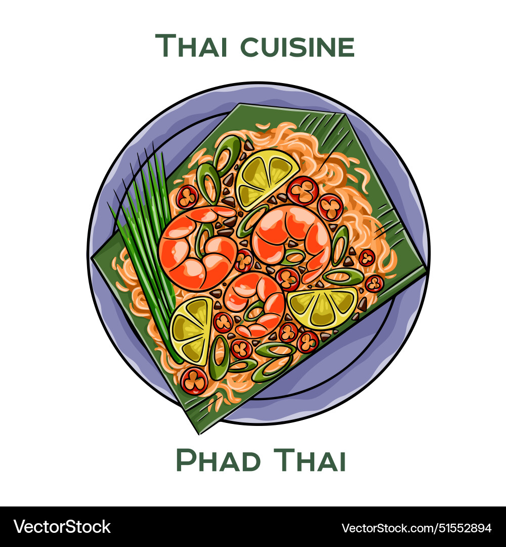 Traditional thai food phad on white Royalty Free Vector