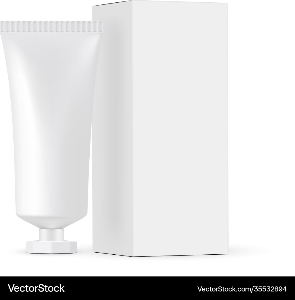 Tube mockup with screw octagonal cap and box side Vector Image