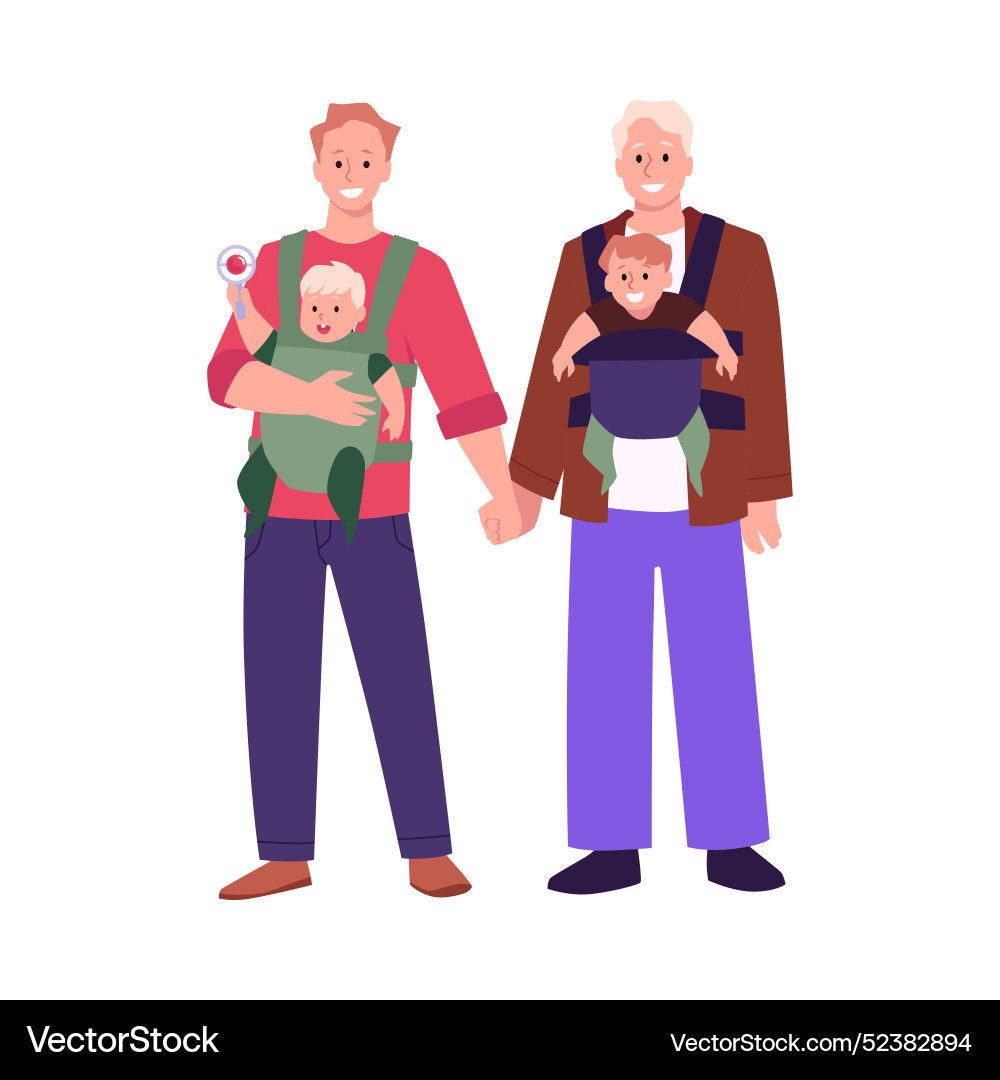Two fathers carrying babies Royalty Free Vector Image