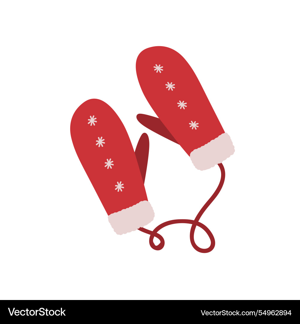 Warm winter mittens pair tied with string adorned Vector Image