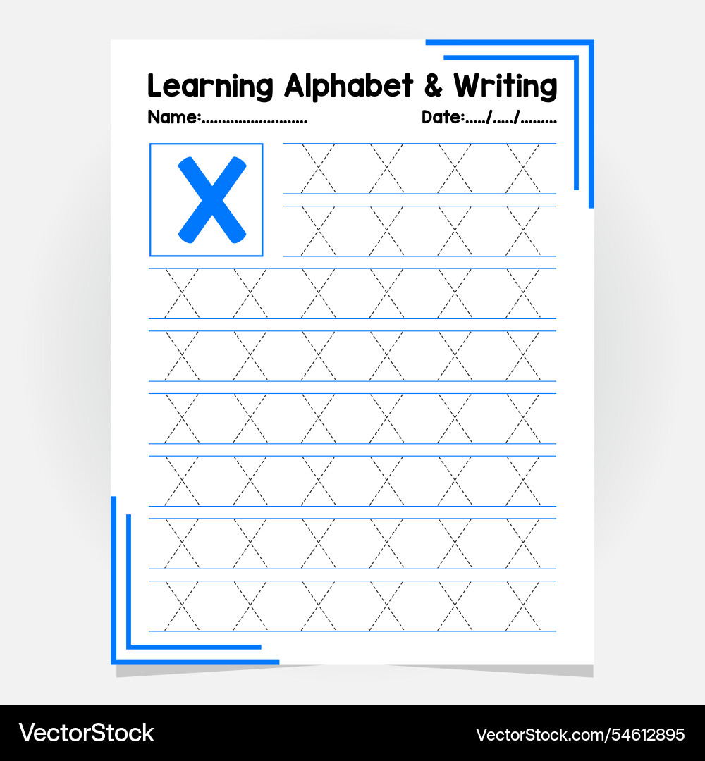 Abc alphabet tracing practice letter x worksheet Vector Image