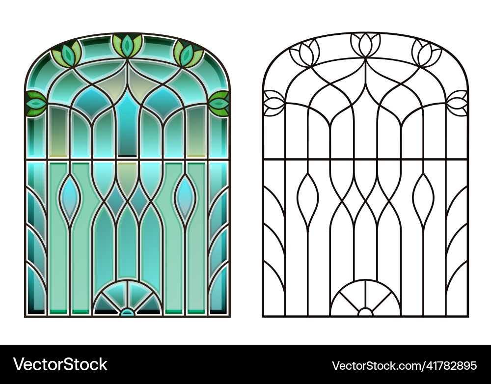 Arched vintage old window with stained glass Vector Image