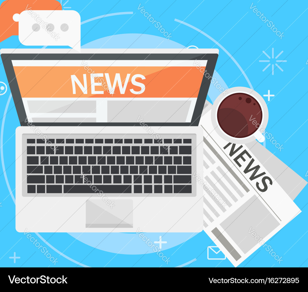 Banner online news computer coffee newspaper Vector Image