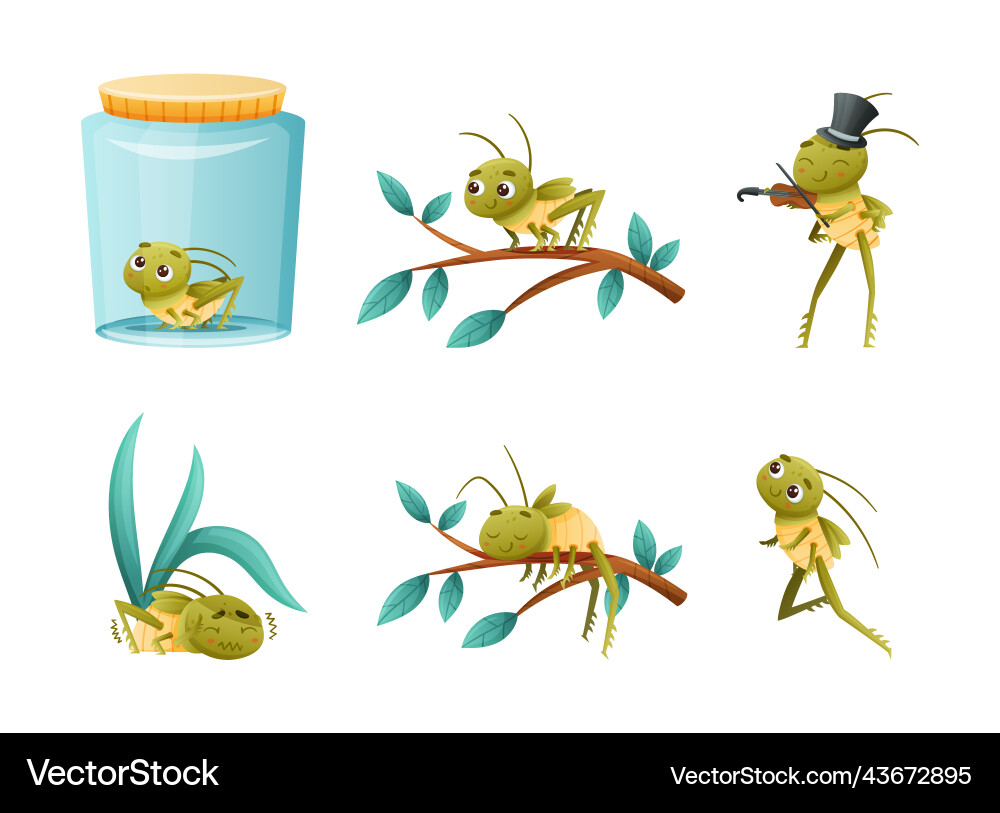 Cute little grasshopper character engaged Vector Image