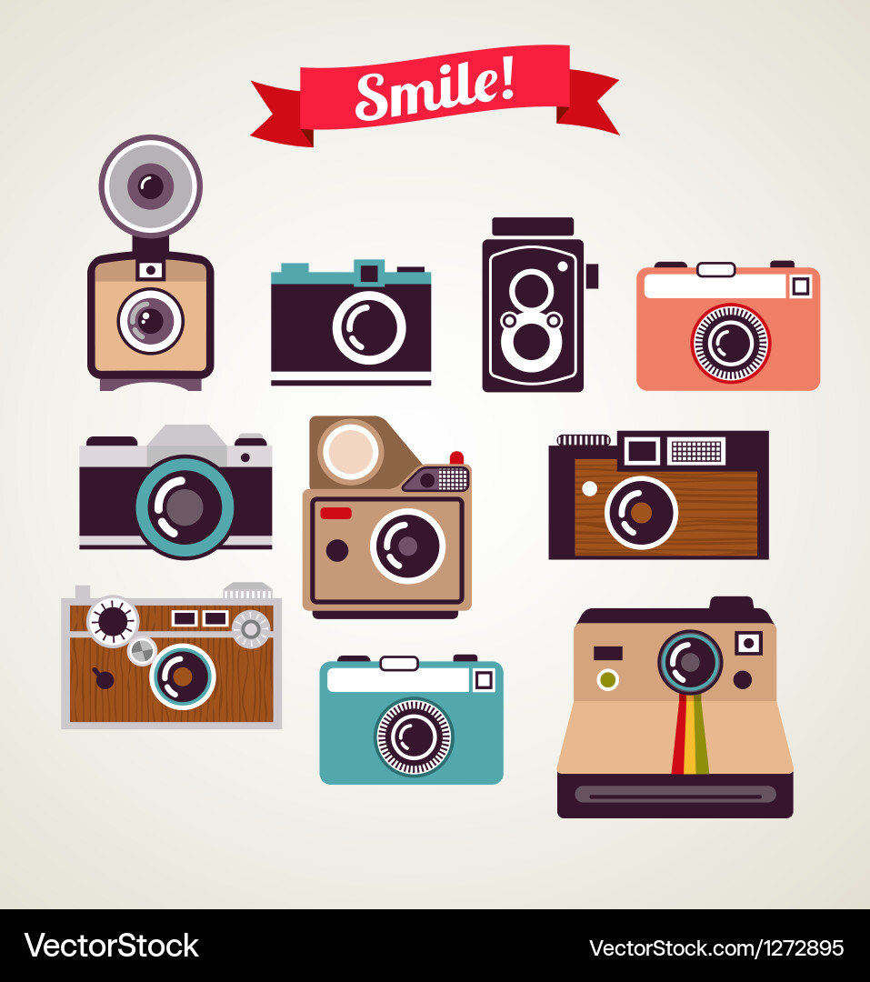 Old vintage camera set Royalty Free Vector Image