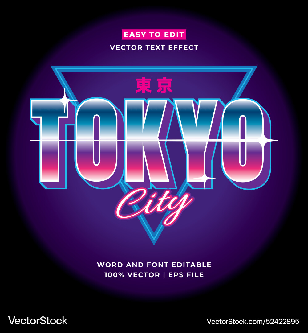 Retro tokyo japan 3d cartoon editable text effect Vector Image