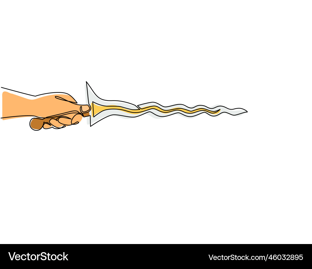 Single continuous line drawing hand holding keris Vector Image
