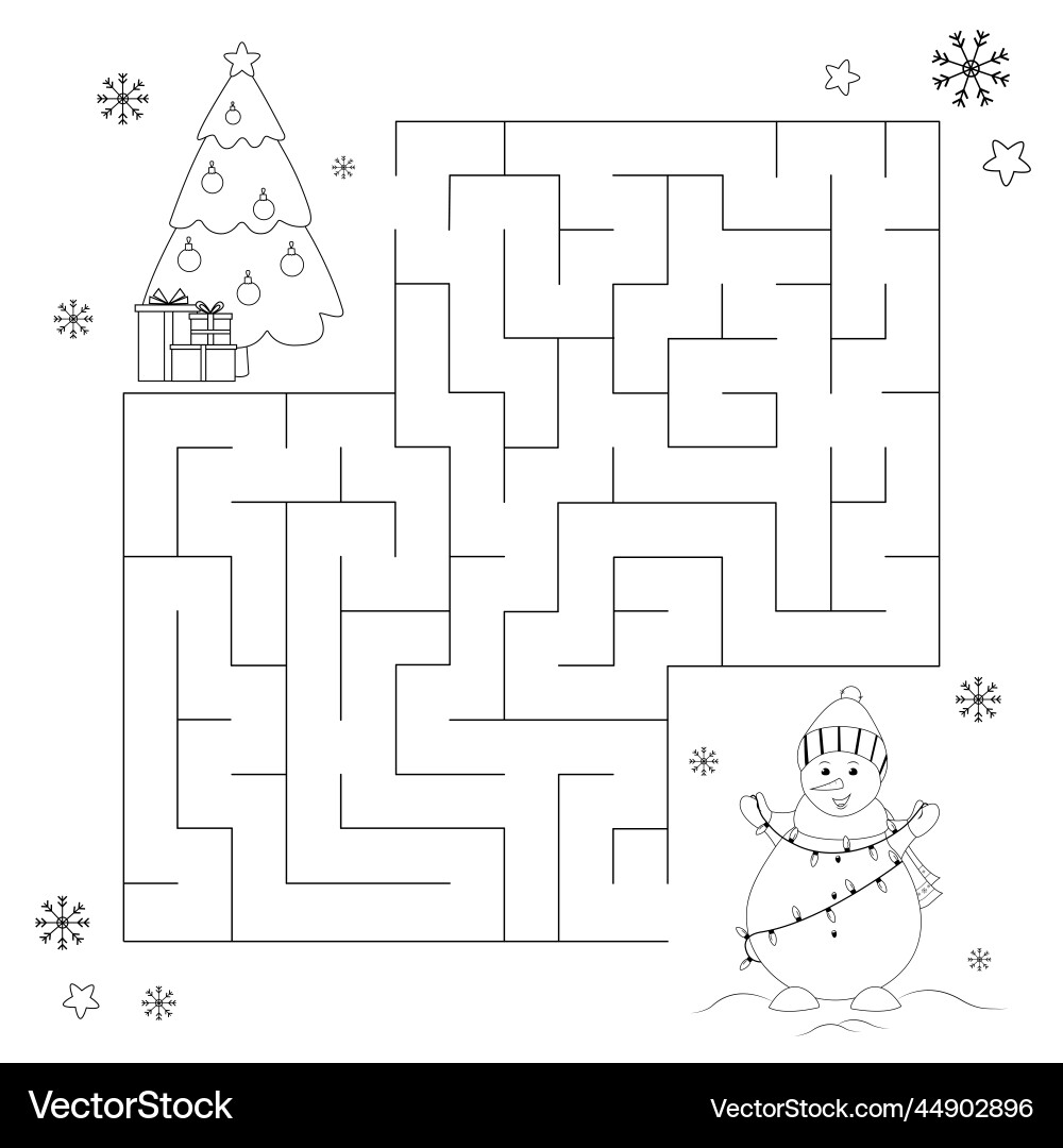 Christmas maze or labyrinth with snowman Vector Image