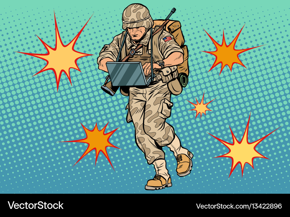 Cyber soldier with a computer Royalty Free Vector Image