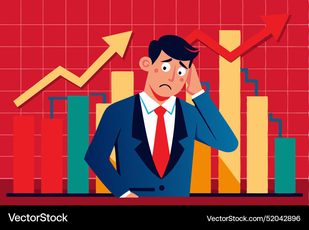 Depressed investor with falling stock market graph