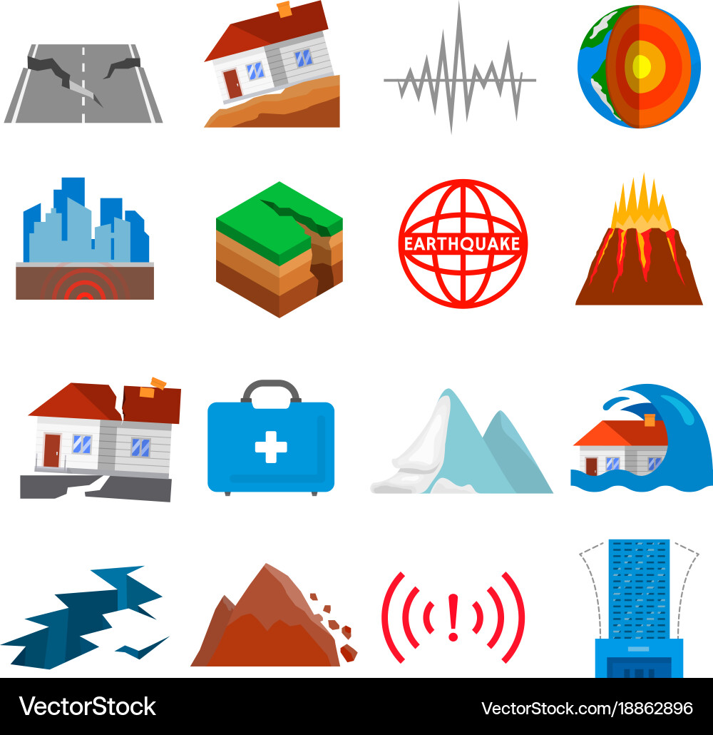 Earthquake shaking icon set Royalty Free Vector Image