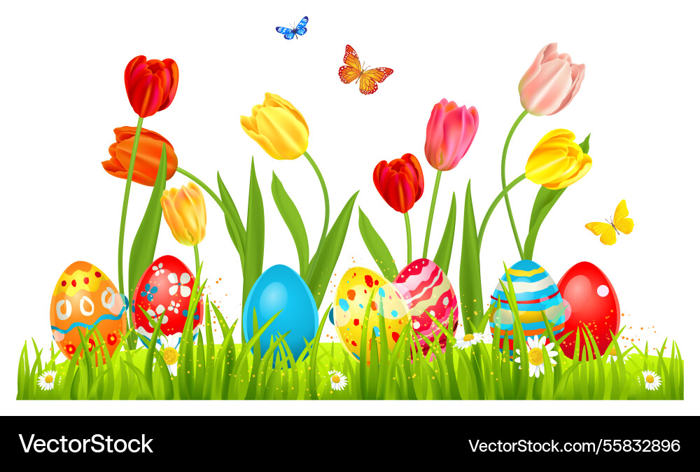 Eggs and flowers easter decor Royalty Free Vector Image